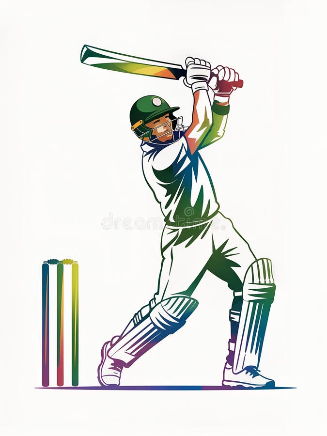Dynamic Cricket Player in Action, Striking the Ball Stock Photo - Image ...