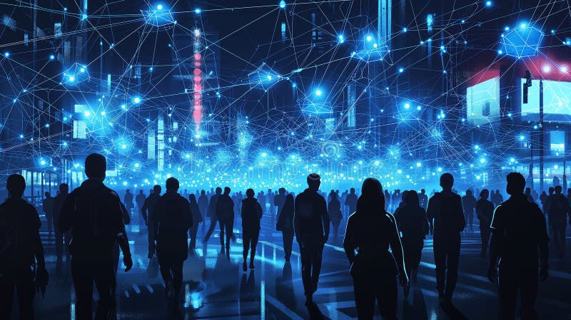 Dynamic Crowd Moving through Streets Adorned with Mesmerizing Glow of ...