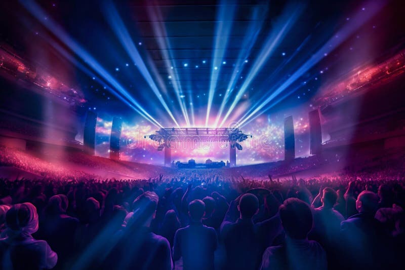Dynamic Crowd Near the Concert Stage. Generative AI Stock Illustration ...