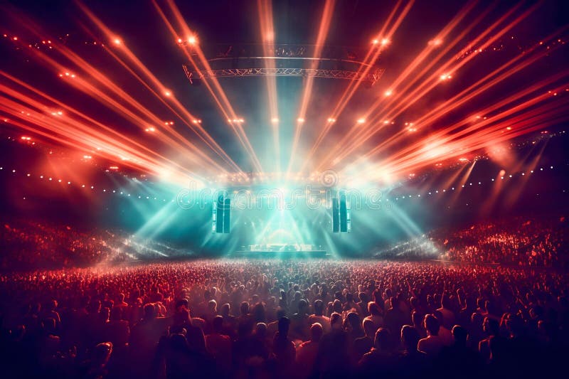 Dynamic Crowd Near the Concert Stage. Generative AI Stock Illustration ...