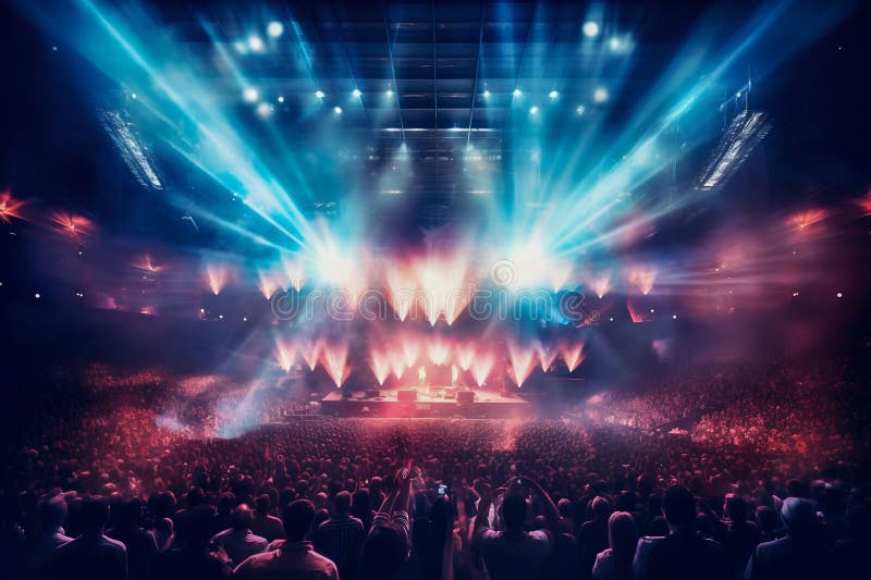 Dynamic Crowd Near the Concert Stage. Generative AI Stock Illustration ...