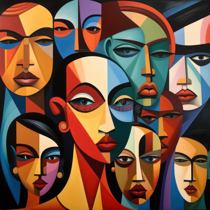 A Dynamic Cubist Depiction of Multiple Faces, Harmoniously Blended in ...
