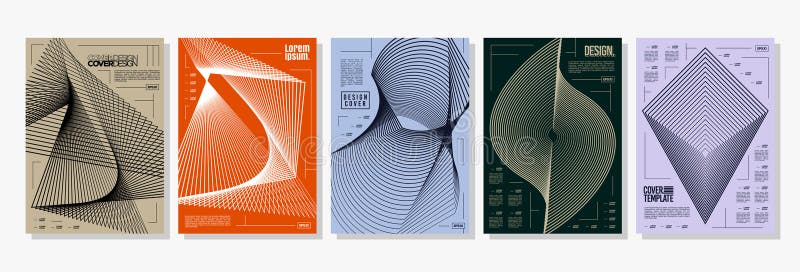 Dynamic Curve Straight Blend Line Shape Cover Design Set Stock Vector ...