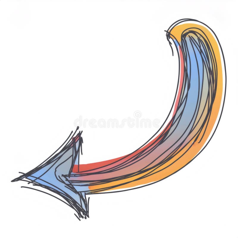 Dynamic Curved Arrow Pointing Left with Scribbled Contour, Ideal for ...