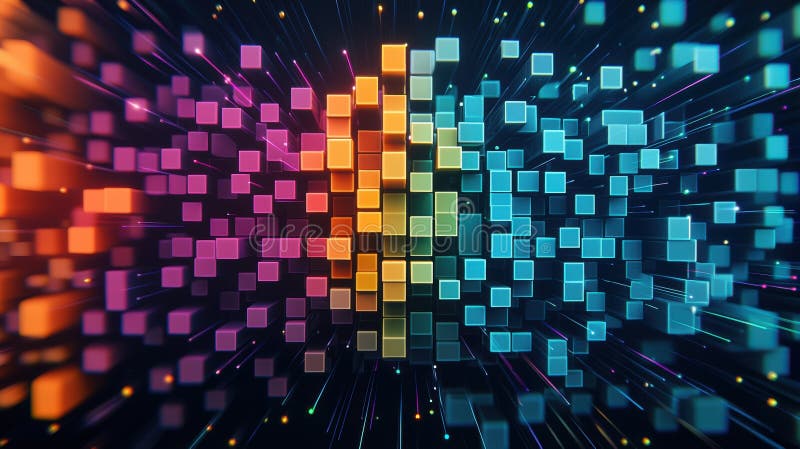 Dynamic Cyber-themed Pixel Explosion in Vibrant Neon Colors, Creating a ...