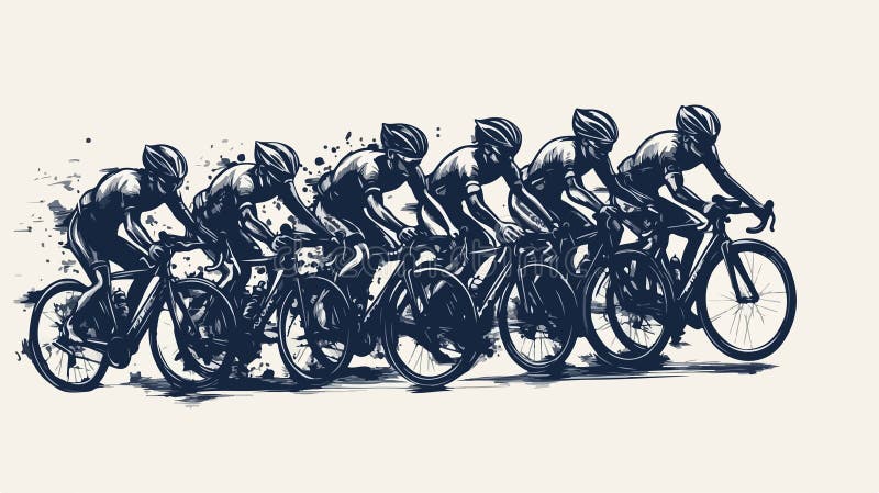 Dynamic Cycling Race Peloton Illustration - Line Art Stylized Stock ...