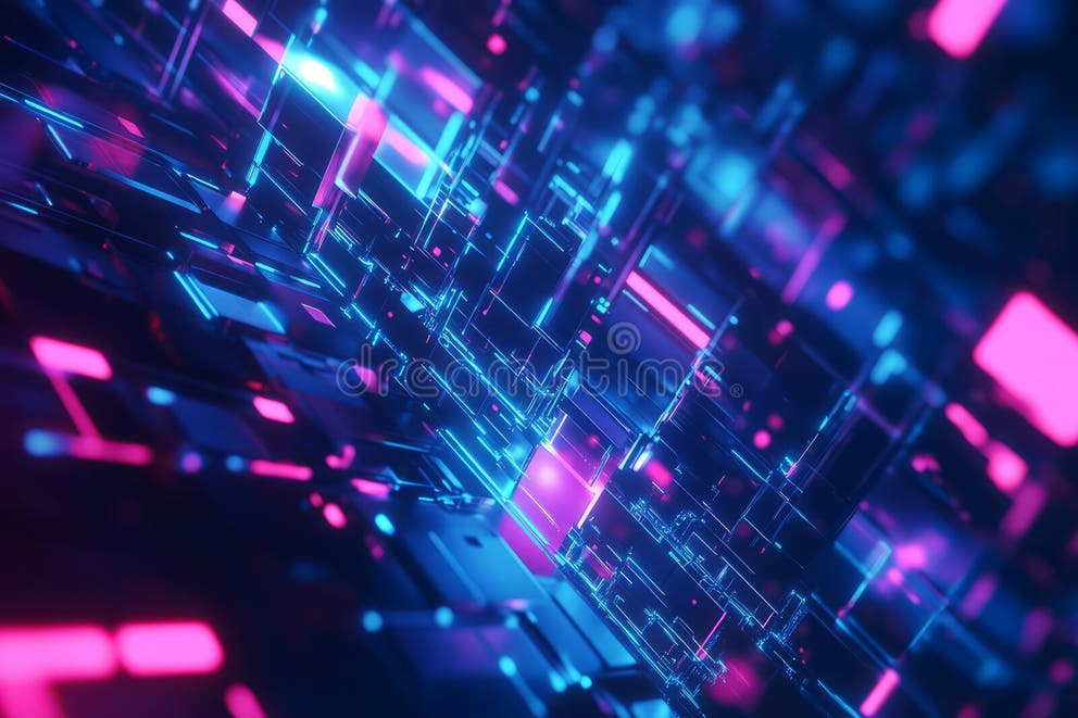 A Dynamic 3D Abstract Background Featuring an Array of Luminous, Floating Data Blocks, Softly ...