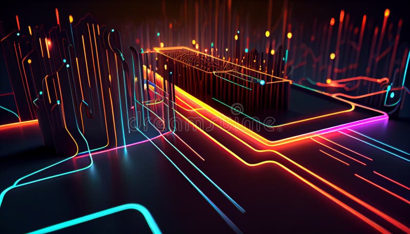 Generative AI, Neon Data Stream: a Glowing 3D Render Abstract ...