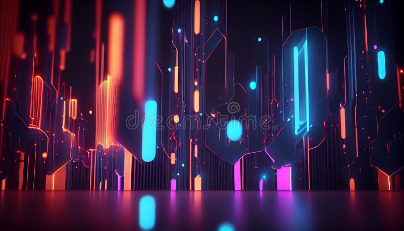 Generative AI, Neon Data Stream: a Glowing 3D Render Abstract ...