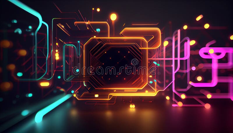 Generative AI, Neon Data Stream: a Glowing 3D Render Abstract ...