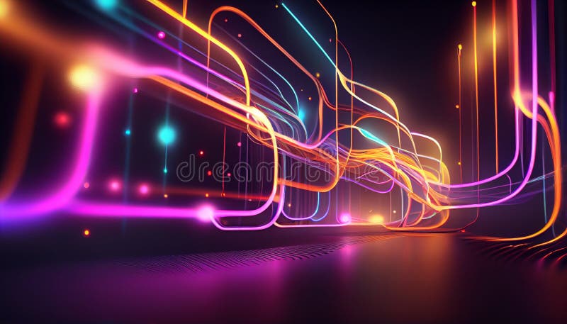 Generative AI, Neon Data Stream: a Glowing 3D Render Abstract ...