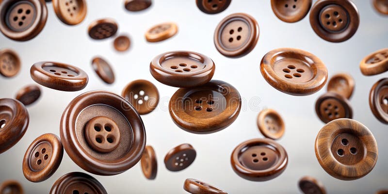 Dynamic 3D Animation of Floating Brown Buttons and a Bright Wooden ...