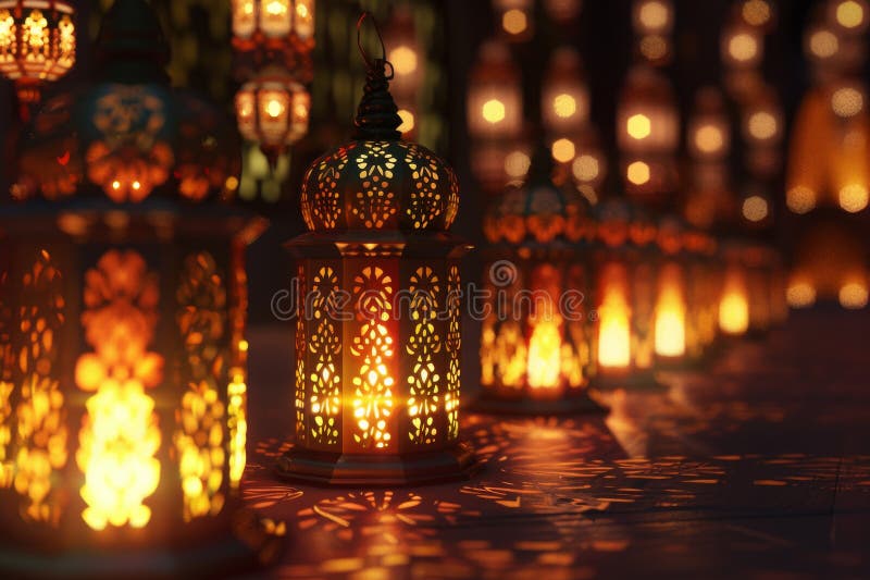 Dynamic 3D Animation of Islamic Lanterns Flickering and Glowing Stock Illustration ...