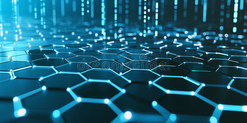 A Dynamic 3D Background Showcasing a Tunnel of Glowing Hexagons ...