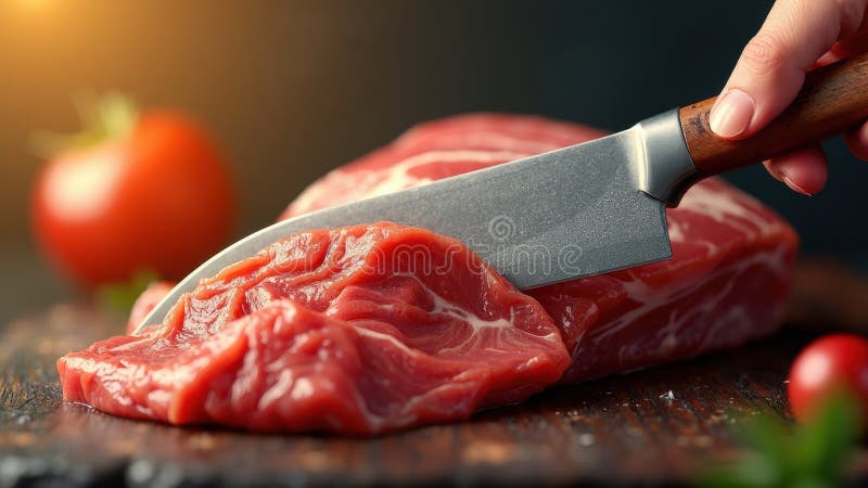 A Dynamic 3D of a Butcher S Knife Cutting Meat with Clean Precision ...