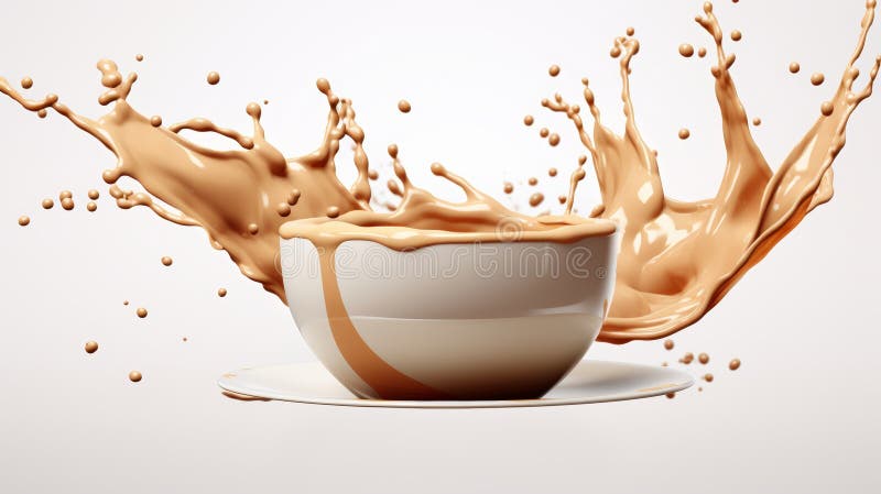 Dynamic 3d Coffee Splash with Bubbles on White Background in Flowing ...