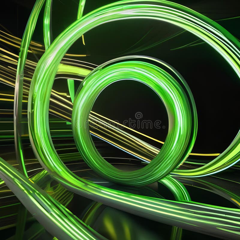 Dynamic 3D Composition Featuring Vibrant Green Neon Lines Pulsating and ...