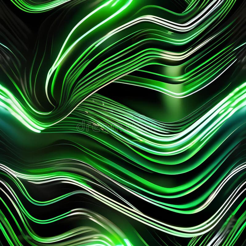 Dynamic 3D Composition Featuring Vibrant Green Neon Lines Pulsating and ...