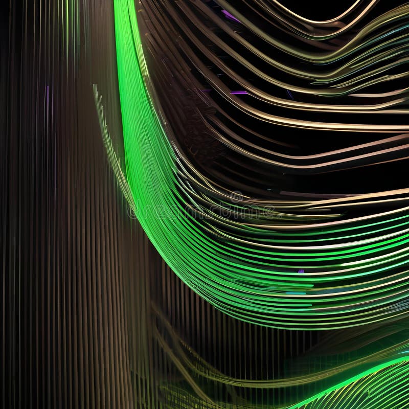 Dynamic 3D Composition Featuring Vibrant Green Neon Lines Pulsating and ...