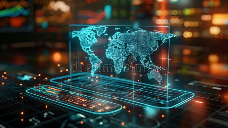 Dynamic 3D Earth Map Digital Hologram Display Stock Video - Video of ...