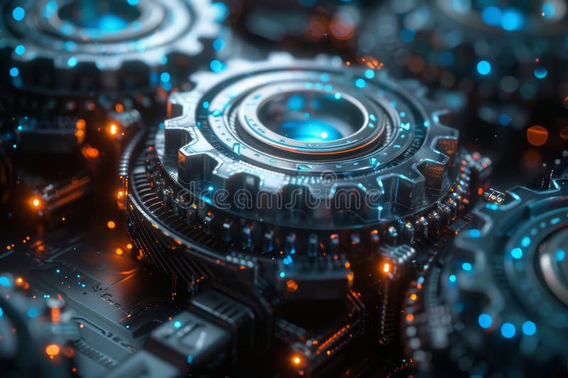 Dynamic 3d Engineering in Black and Blue Futuristic Gear Wheel ...