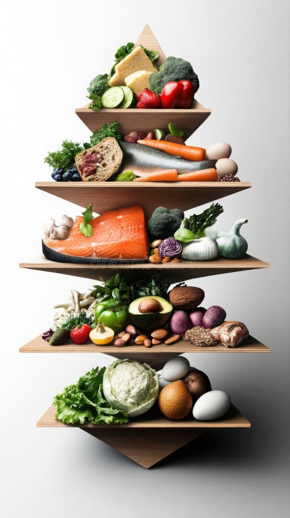 Dynamic 3D Food Pyramid Displaying Essential Food Groups and Healthy ...