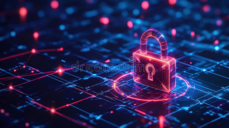 Generative Ai Dynamic 3d Glowing Padlock Icon Digital Network ...