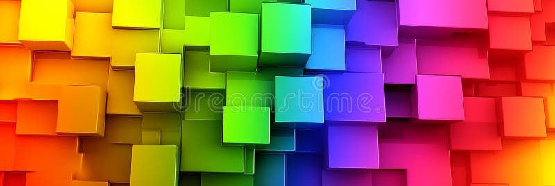 Dynamic 3D Gradient Cubes in Vibrant Rainbow Palette Stock Illustration ...