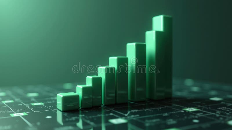 A Dynamic 3D Graph Chart Icon with Rising Bars in Emerald Green ...
