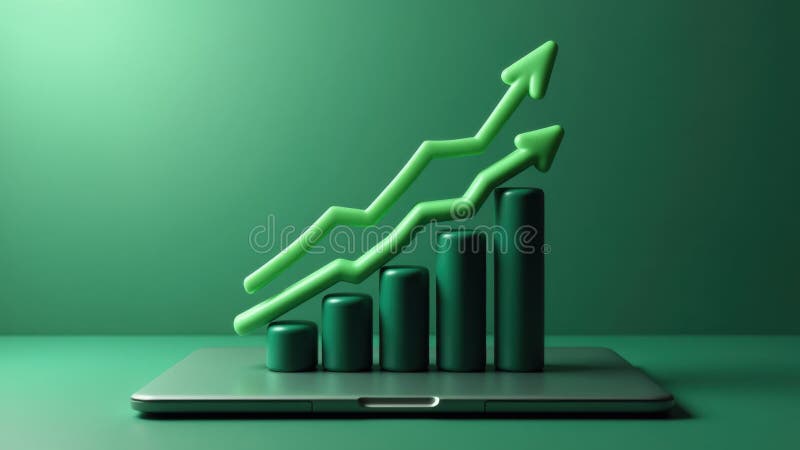 A Dynamic 3D Graph Chart Icon with Rising Bars in Emerald Green ...