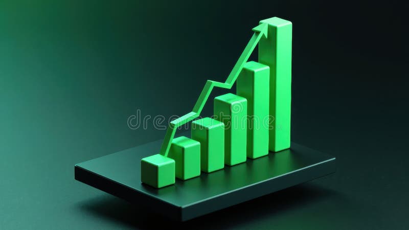 A Dynamic 3D Graph Chart Icon with Rising Bars in Emerald Green ...