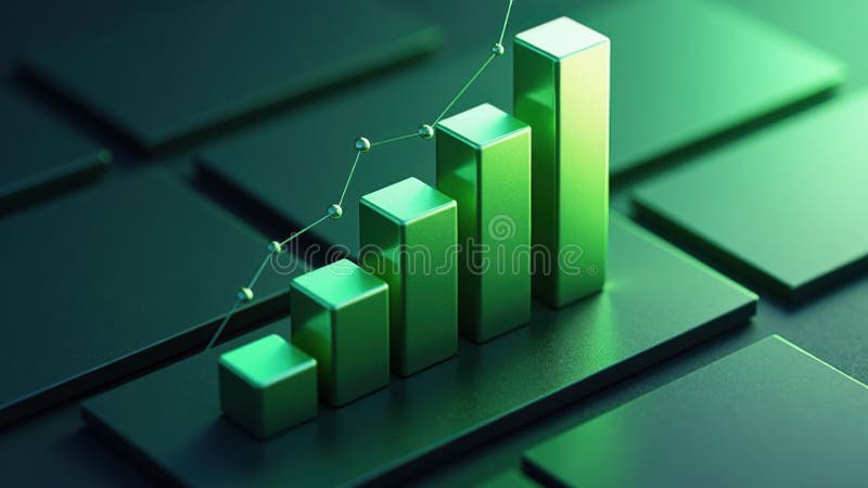 A Dynamic 3D Graph Chart Icon with Rising Bars in Emerald Green ...