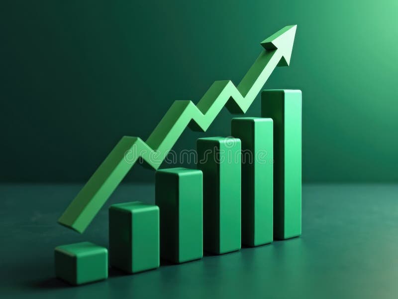 A Dynamic 3D Graph Chart Icon with Rising Bars in Emerald Green ...