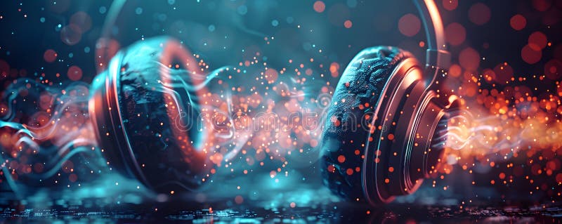 Floating 3D Headphones Emitting Sound Waves with Vibrant Colors and ...