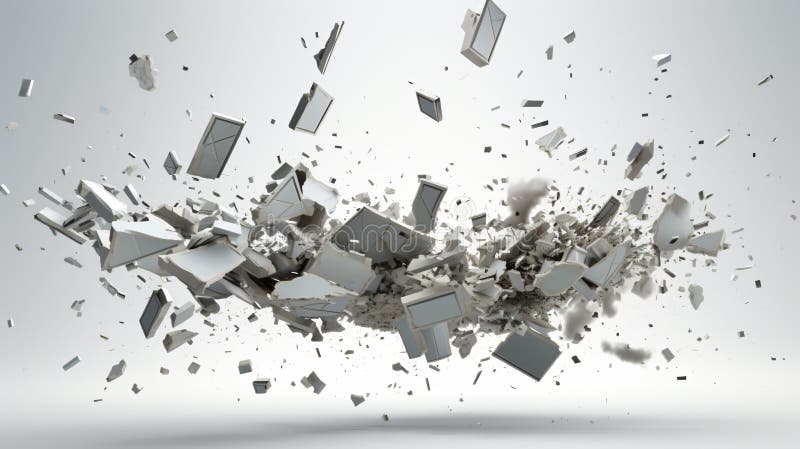 Dynamic 3D Illustration of Debris Falling on White Background Stock ...