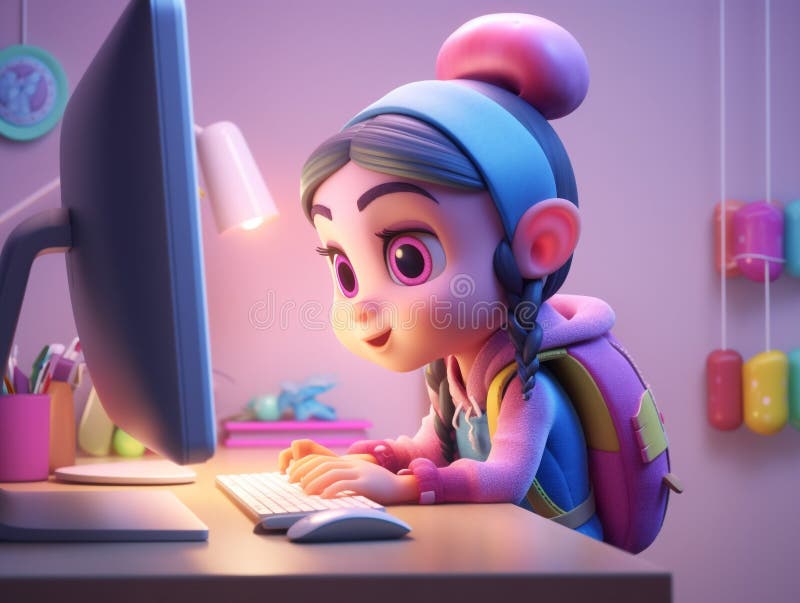3d Girl Character Working with Computers Stock Illustration ...