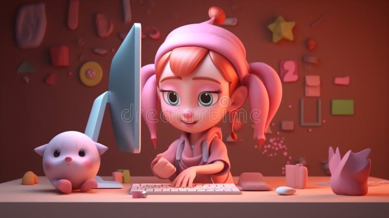 3d Girl Character Working with Computers Stock Illustration ...