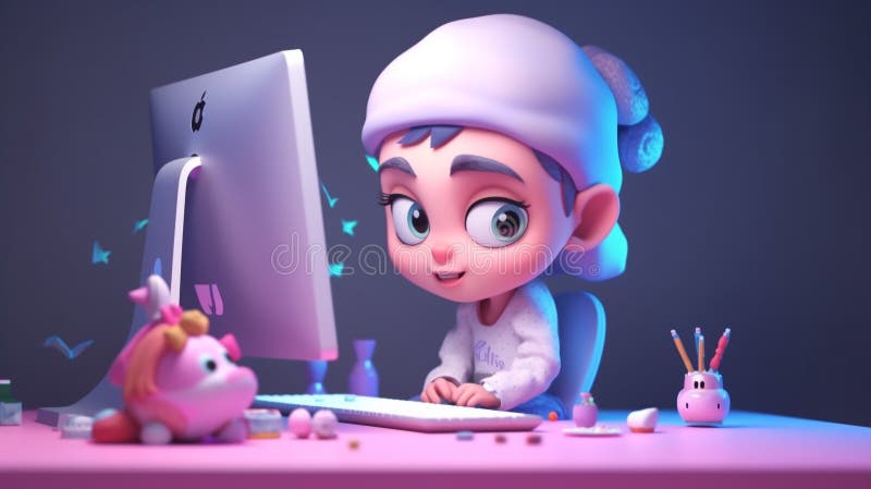 3d Girl Character Working with Computers Stock Illustration ...