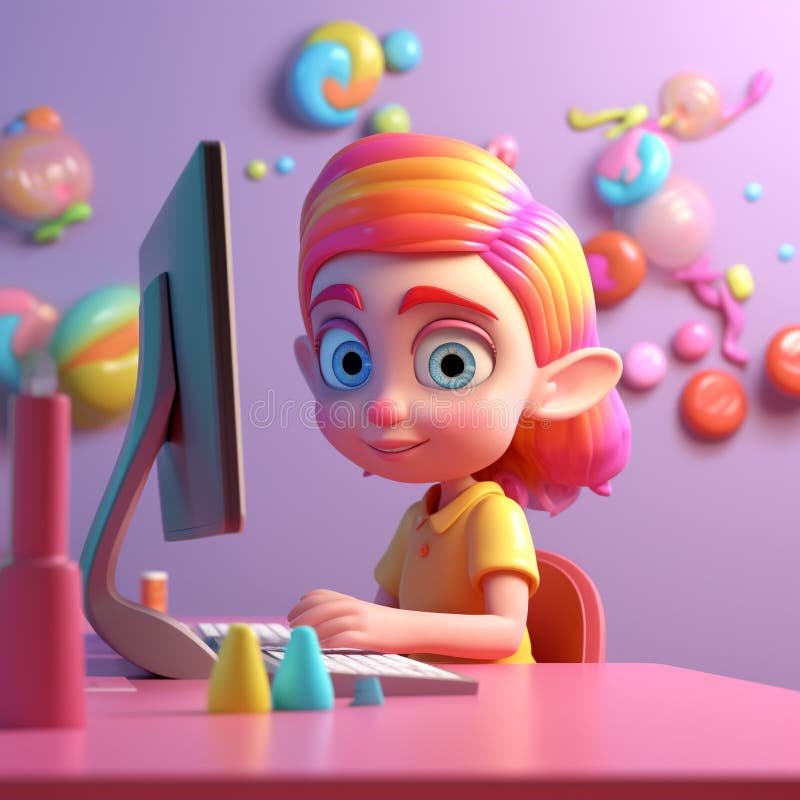 3d Girl Character Working with Computers Stock Illustration ...