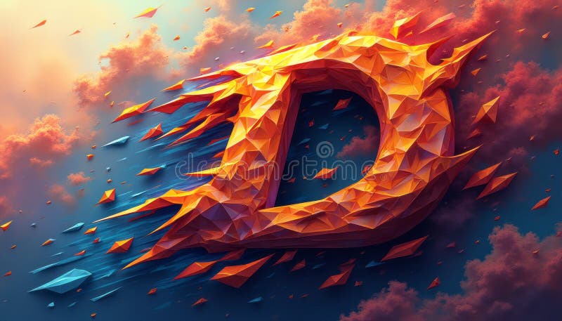 Dynamic 3D Letter D Bursting through a Colorful Sky Stock Photo - Image ...