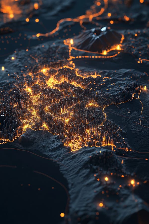 A Dynamic 3D Map Showing Population Density with Spatial Data Visualization. Stock Illustration ...