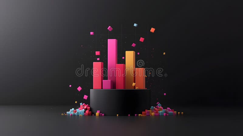 Dynamic 3D Metallic Bar Chart in a Bold Gradient with Floating Cubes ...