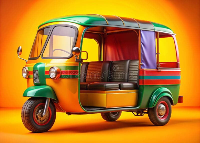 Dynamic 3D Model of a Vibrant Auto Rickshaw Against a Bold Contrasting ...