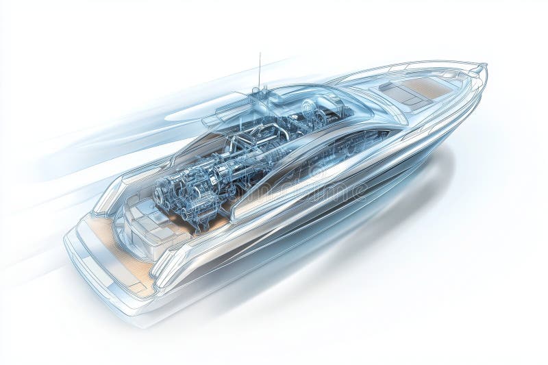 A Dynamic 3D of a Modern Boat with Semi Transparent Elements, Showing a ...