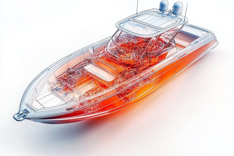 A Dynamic 3D of a Modern Boat with Semi Transparent Elements, Showing a ...
