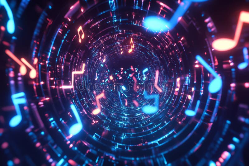 A Dynamic 3D Music Background Featuring Floating, Glowing Music Notes ...