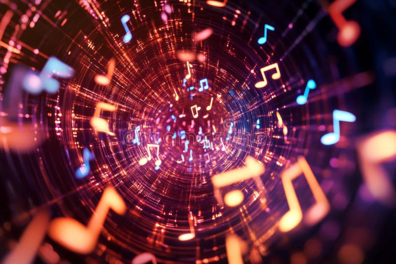 A Dynamic 3D Music Background Featuring Floating, Glowing Music Notes ...