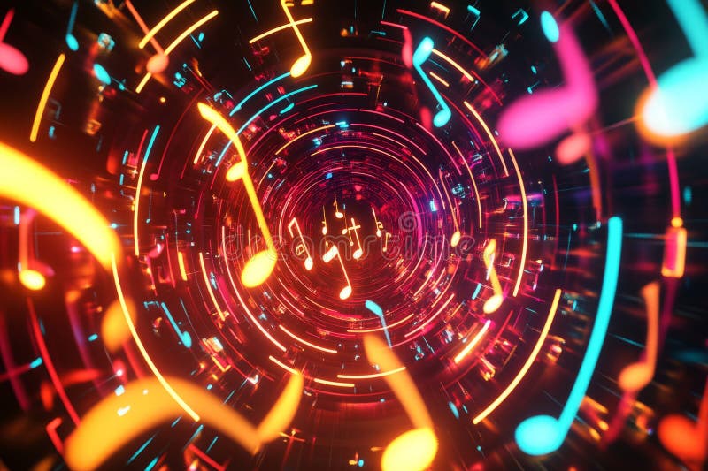 A Dynamic 3D Music Background Featuring Floating, Glowing Music Notes ...