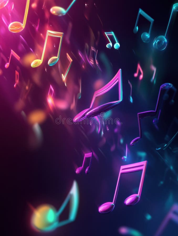 Colorful 3D Music Notes Floating in a Vibrant Atmosphere with Bright ...