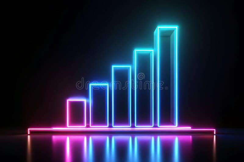 Dynamic 3D Neon Bar Chart Abstract Data Visualization for Business ...